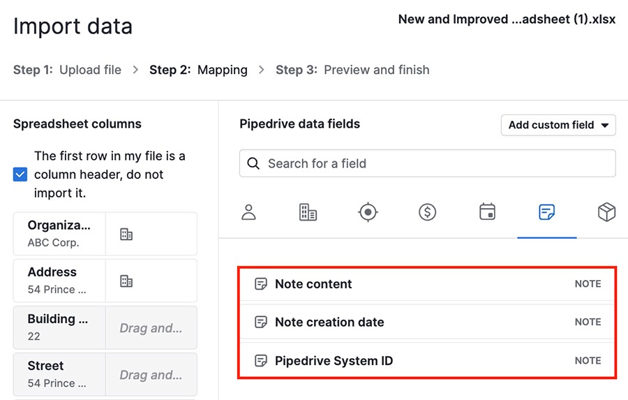 Import fields - Knowledge Base | Pipedrive